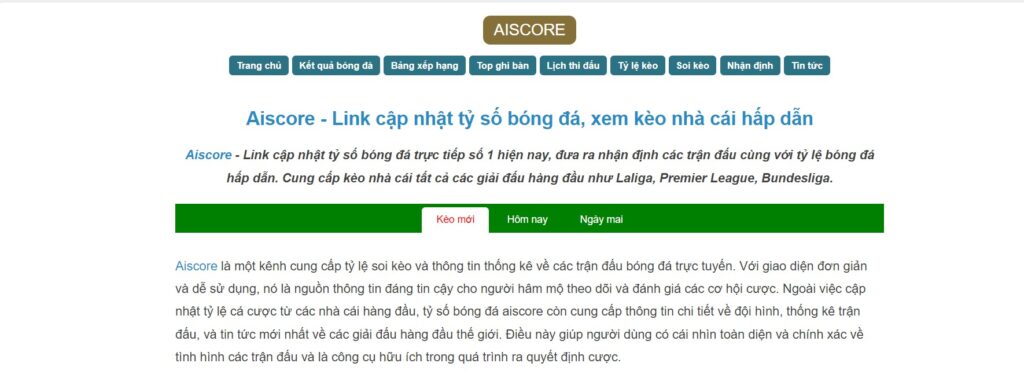 Aiscore - Nền tảng trực tuyến, theo dõi tỷ số thật thích